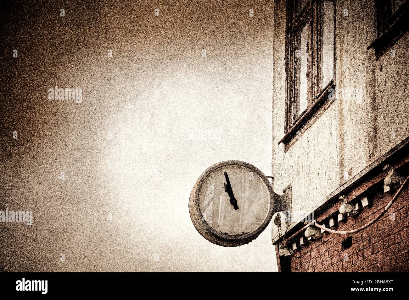 Defective clock, faded clock face, building, digitally edited, RailArt ...