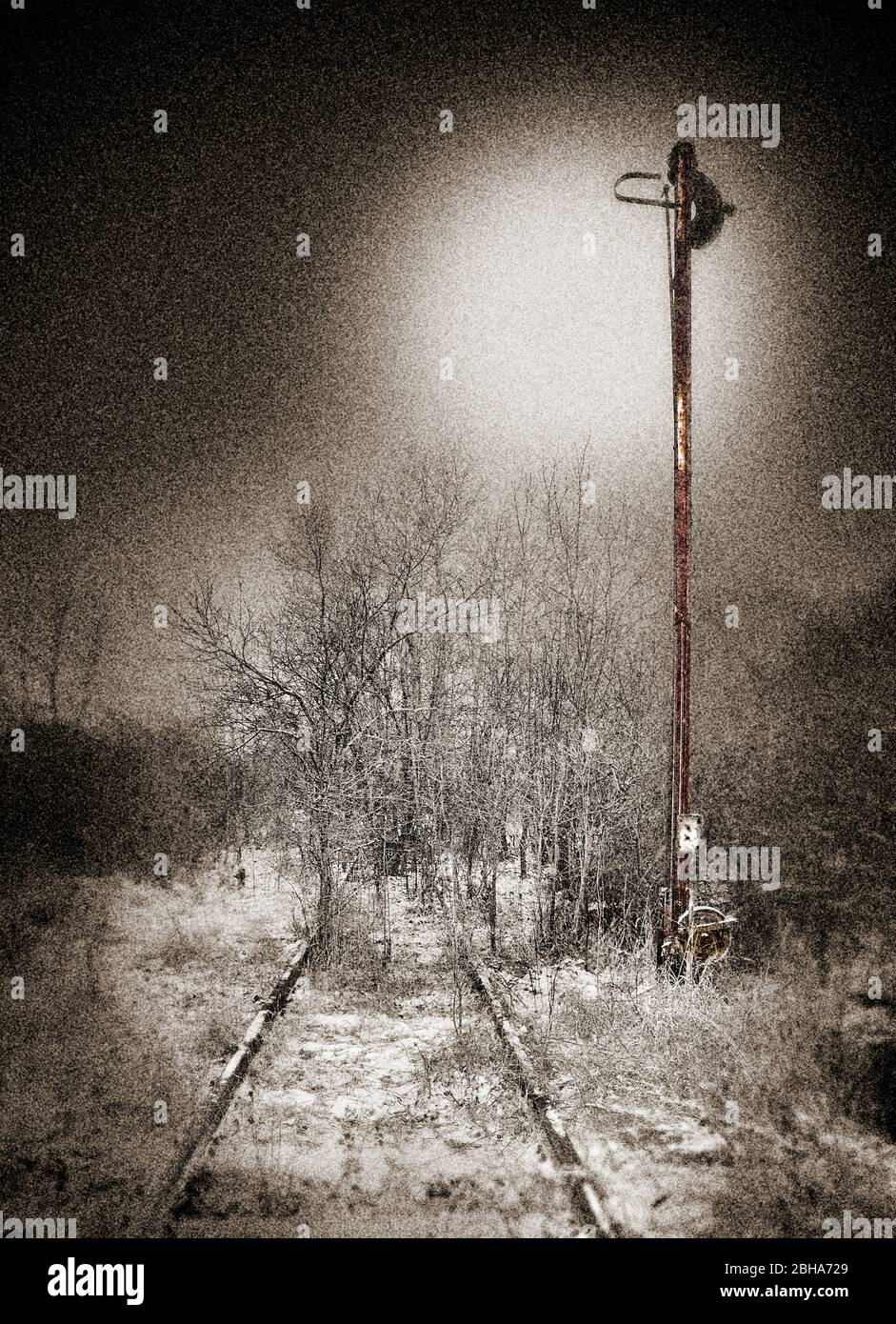 Track, signal mast, bushes, wild, snow, digitally processed, RailArt ... Track, signal mast, bushes, wild, snow, digitally processed, RailArt ...