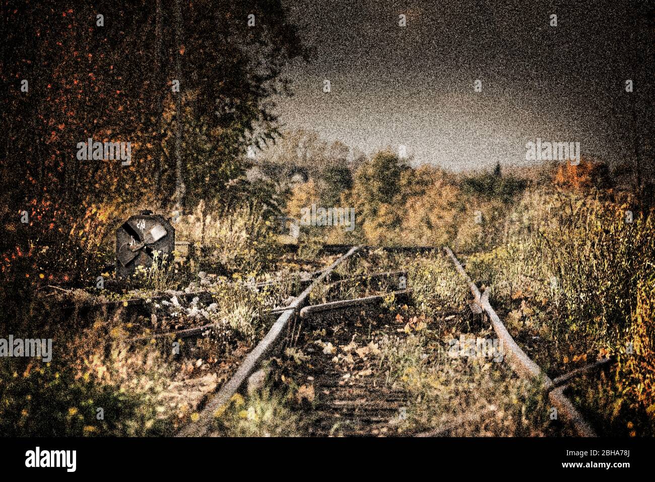 Soft, rails, grass, digitally processed, RailArt Stock Photo - Alamy