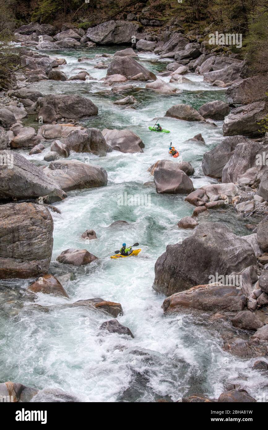 Switzerland, Alps, Ticino, Locarno, Verzasca Valley, Verzasca, canoe ...