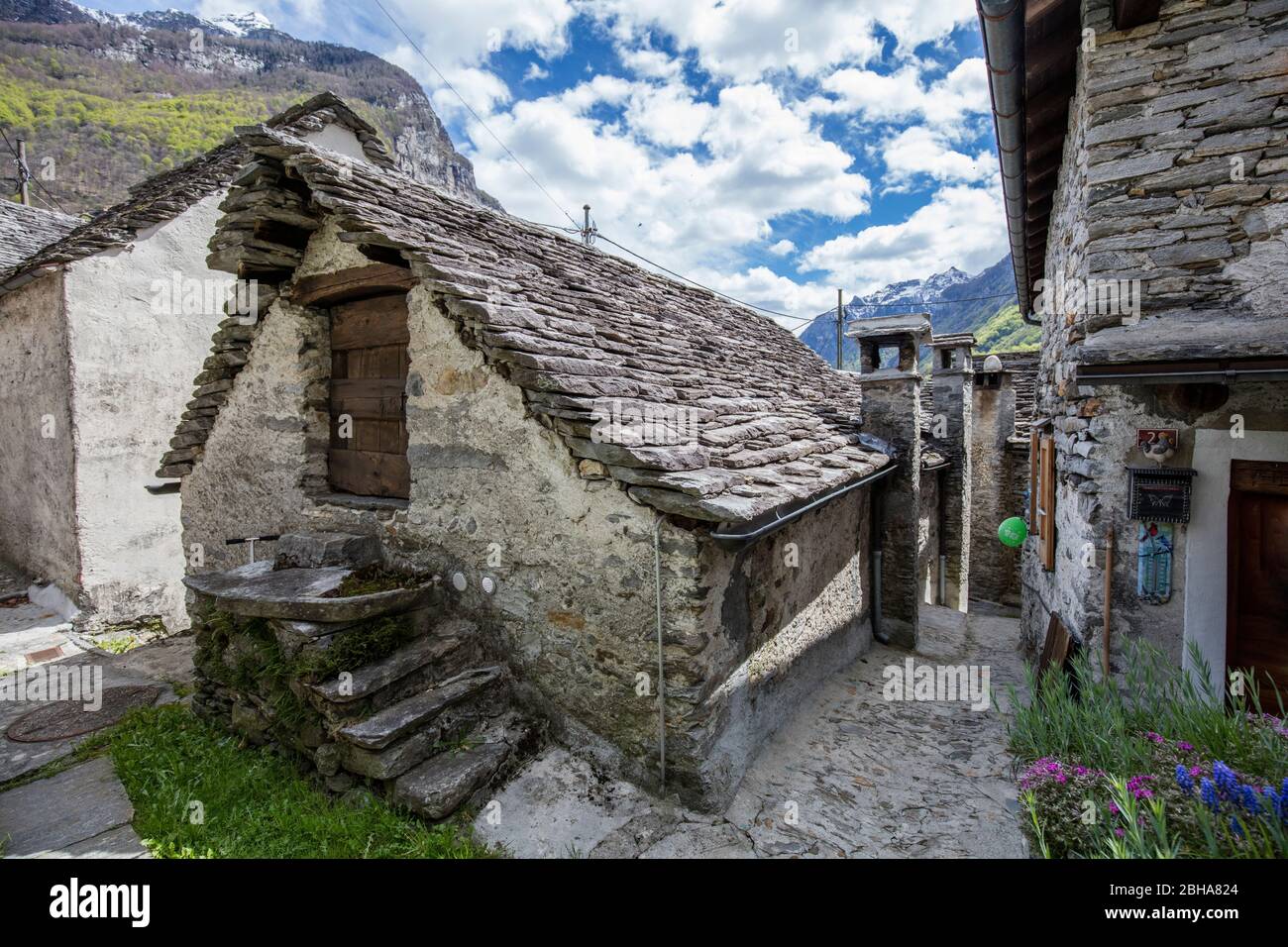 Switzerland, Alps, Ticino, Locarno, Verzasca Valley, Brione Verzasca ...