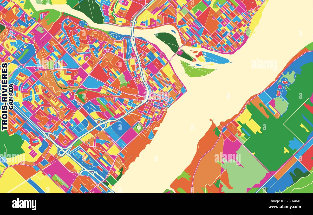 Colorful vector map of Trois-Rivières, Quebec, Canada. Art Map template ...
