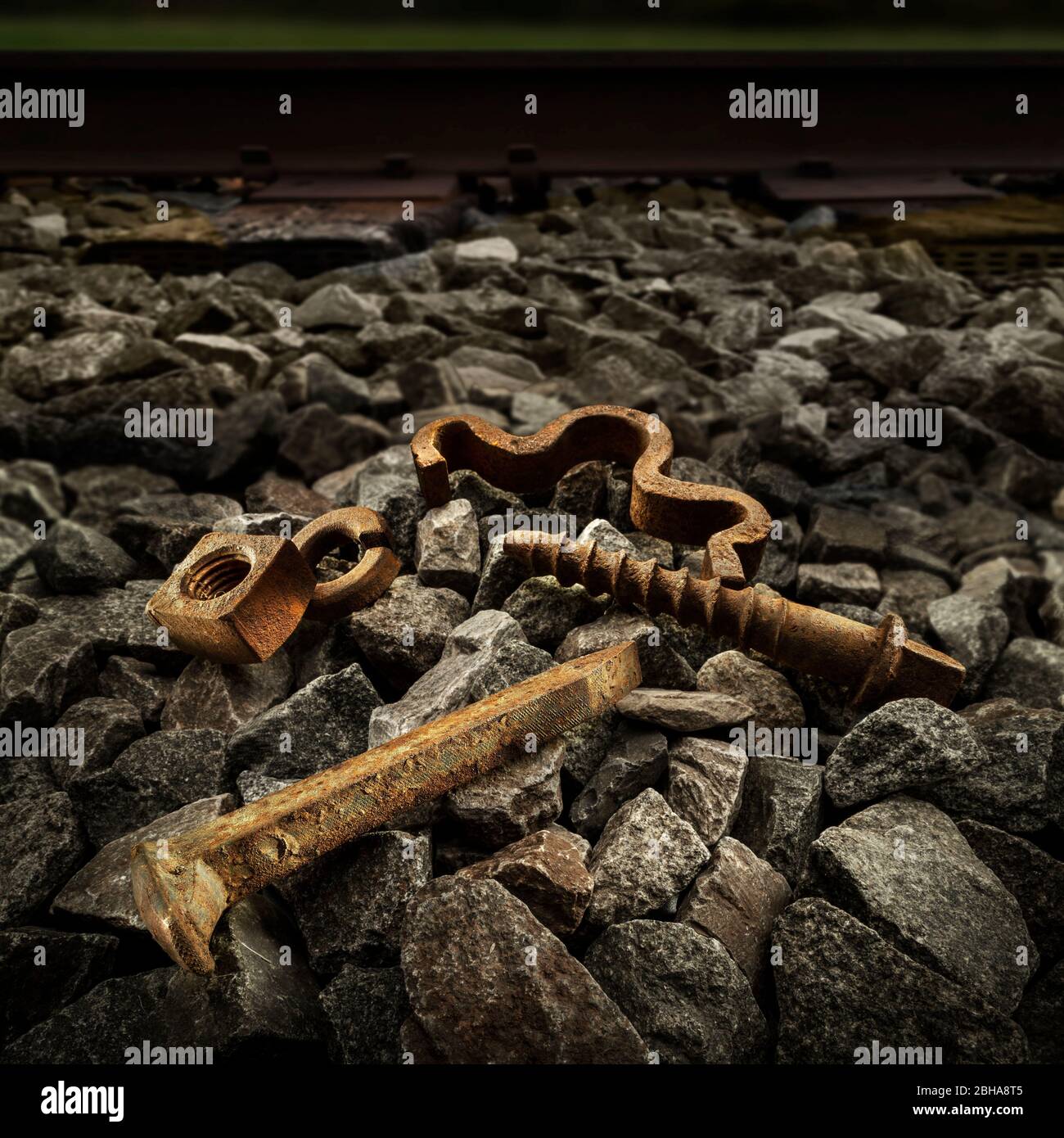 Rusty pieces of scrap from railroad tracks, Pennsylvania, USA Stock ...