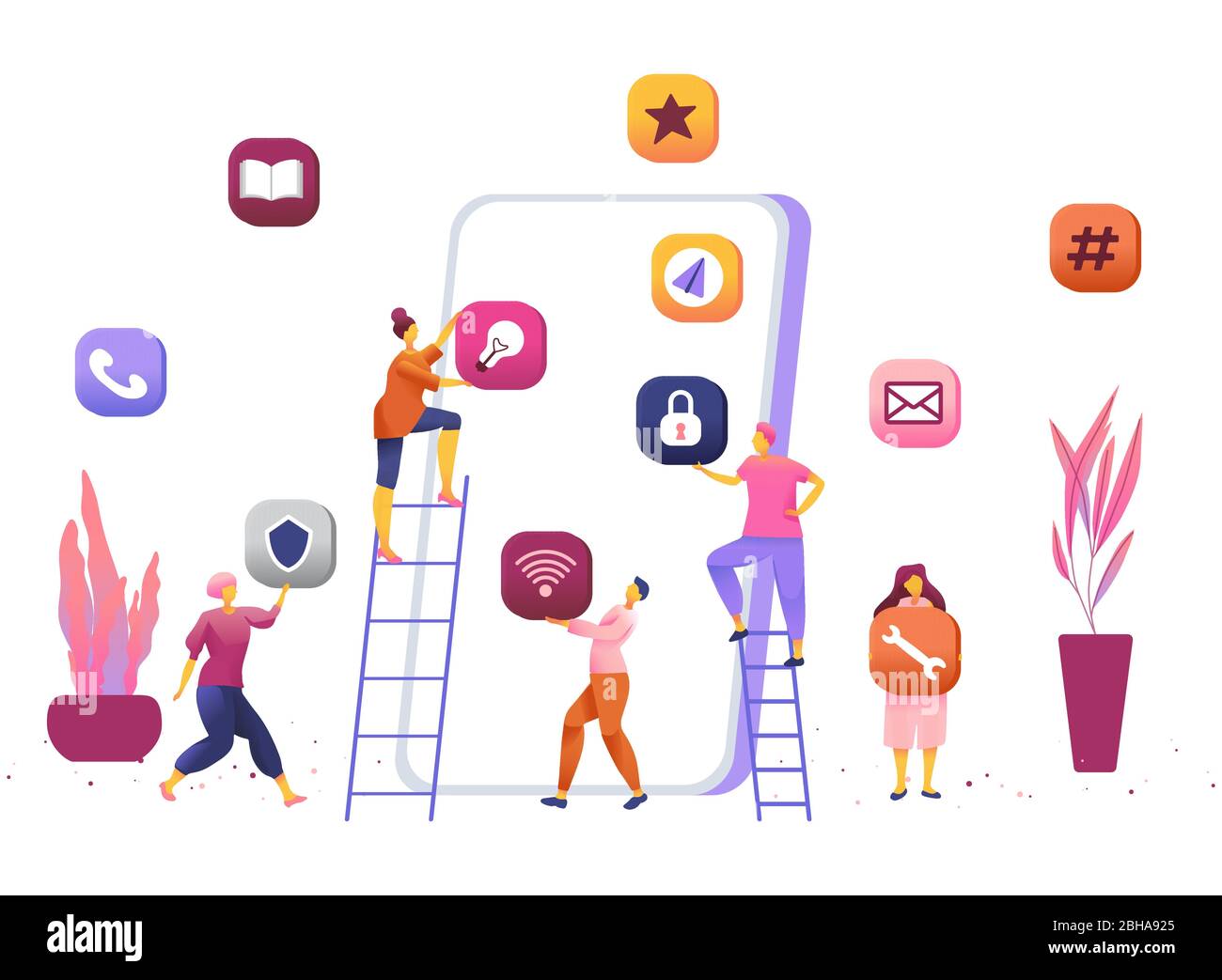 Businesswoman talking mobile phone working Stock Vector Images - Alamy