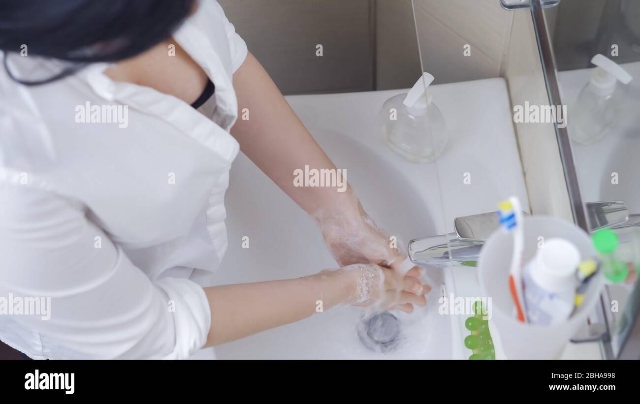 Woman Washs Her Hands Clean With Antibacterial Soap Stock Photo - Alamy