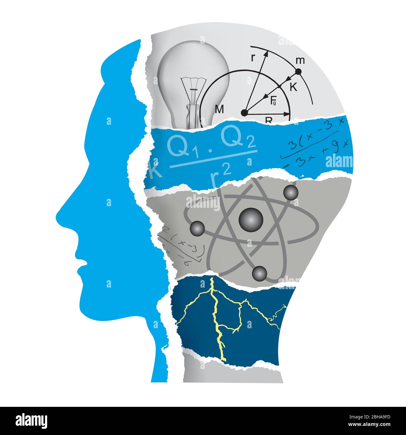 Student of Physics,paper collage silhouette. Male head stylized ...