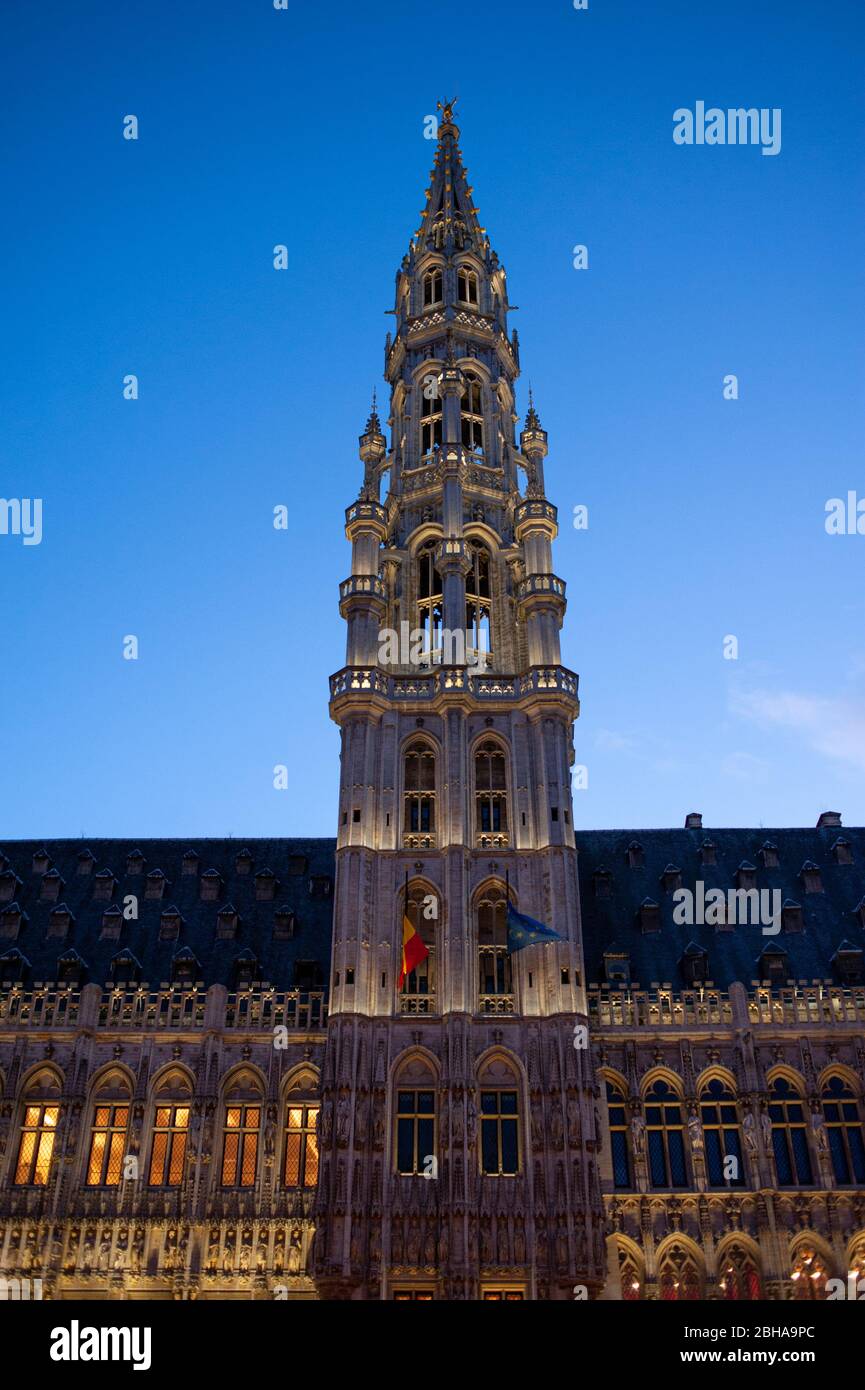 Brussels Town house tower as seen from the bottom. Brussels stock ...