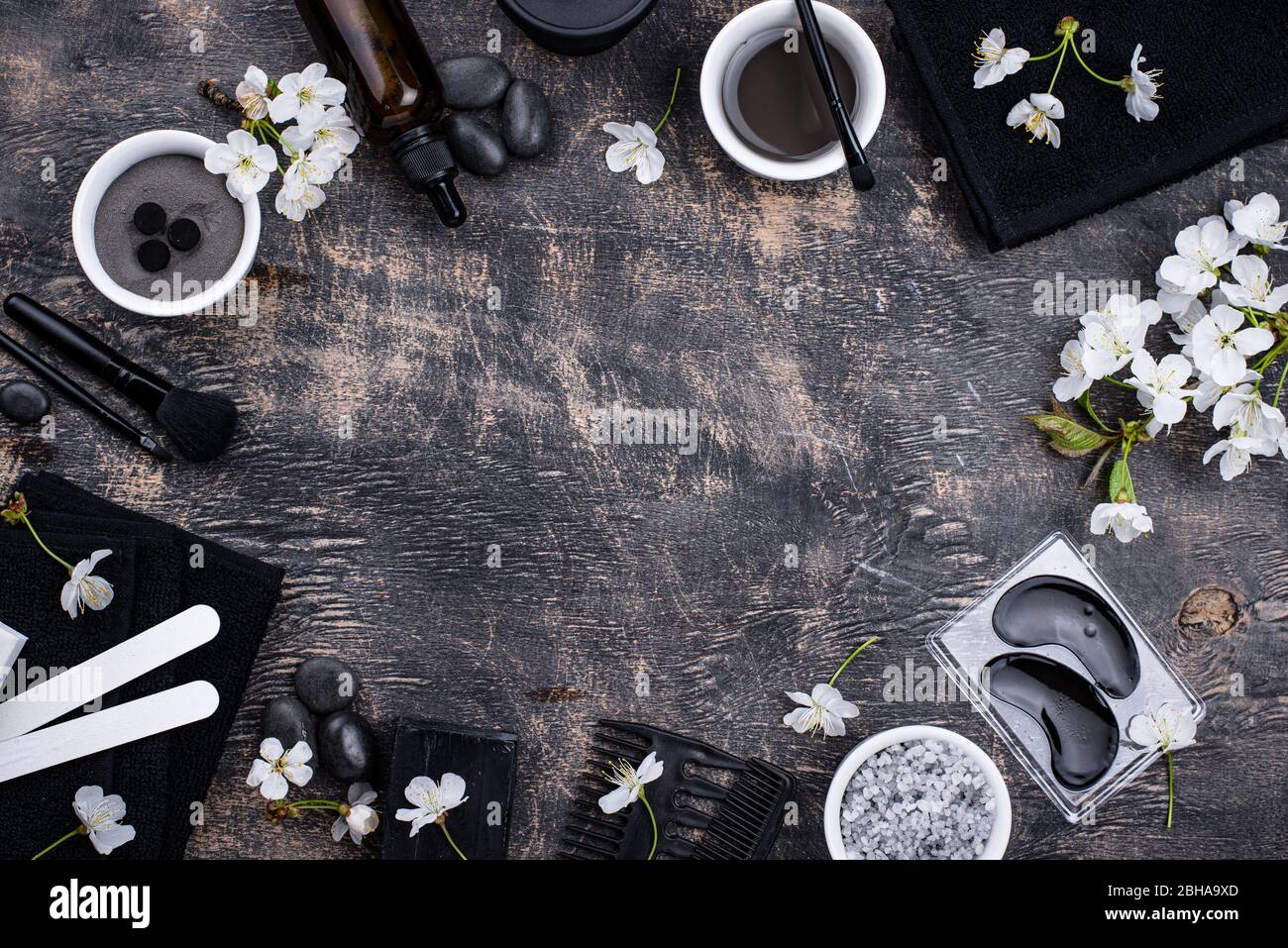 Set of black charcoal detox cosmetics Stock Photo - Alamy