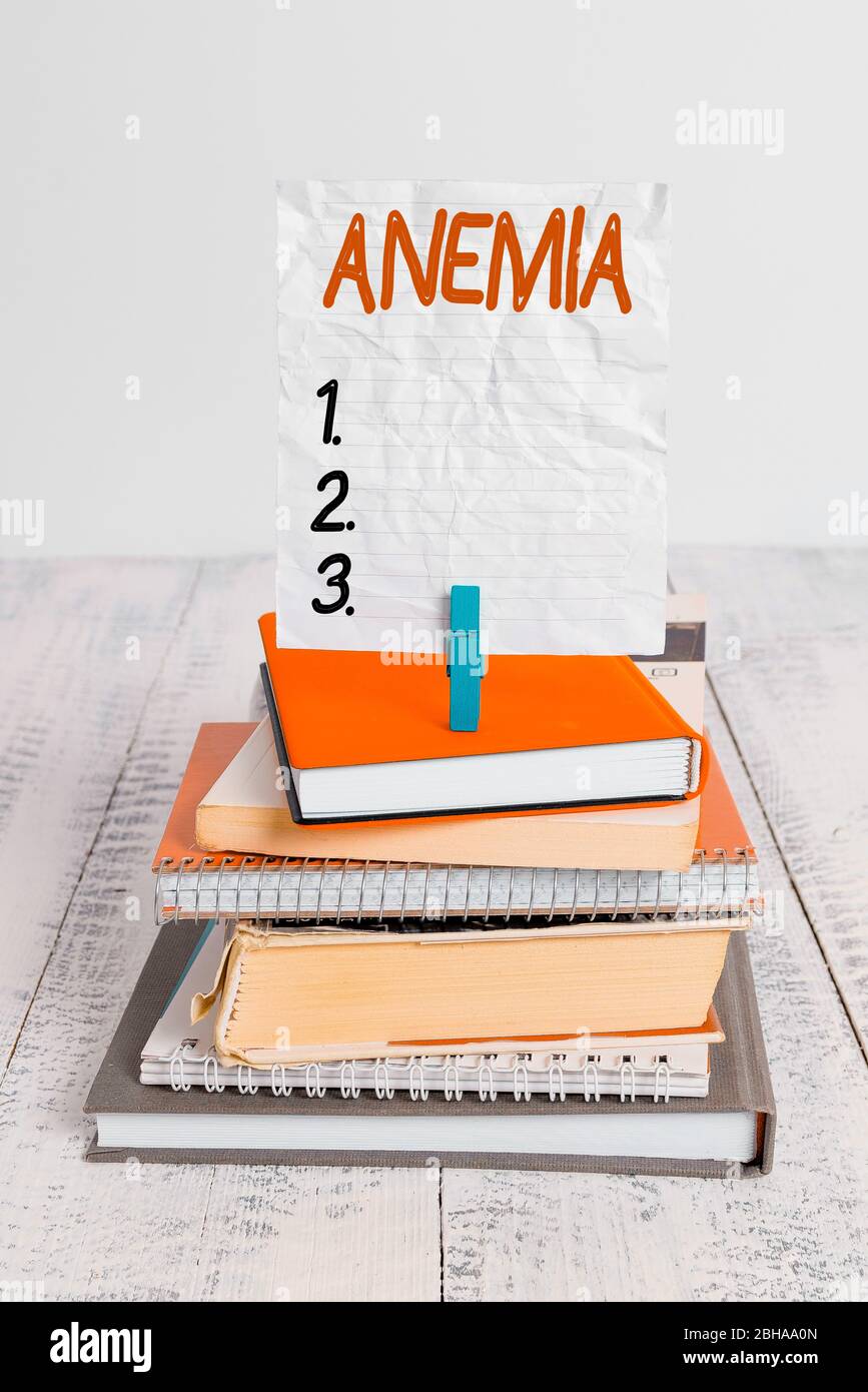 Writing note showing Anemia. Business concept for condition where there ...