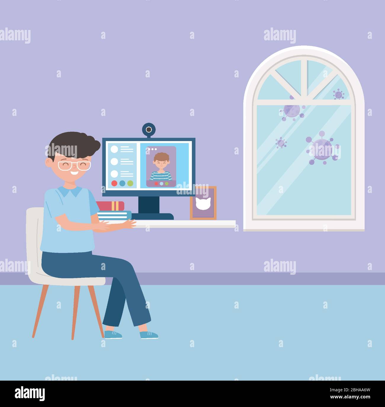 stay at home, online education teacher with computer vector ...