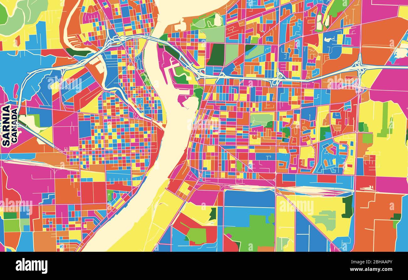 Colorful vector map of Sarnia, Ontario, Canada. Art Map template for ...