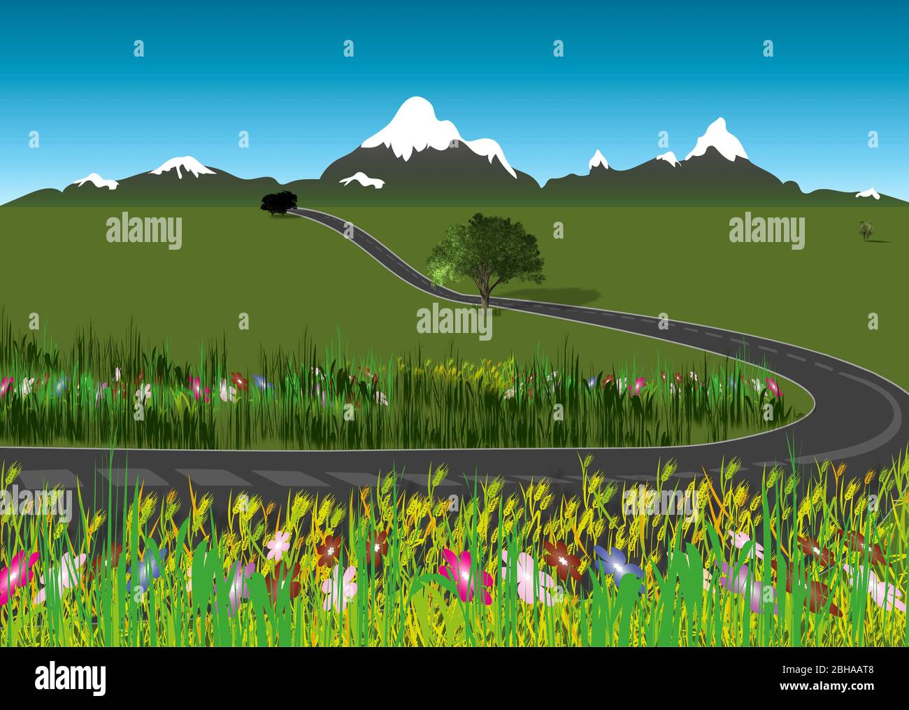 Spring, landscape. illustration Stock Photo - Alamy