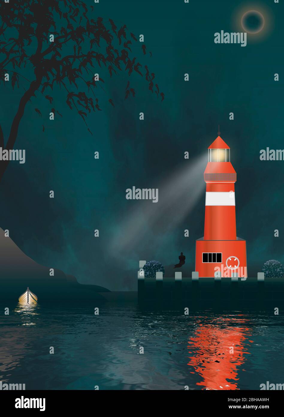 Lighthouse, dusk. Poster motifs, illustration Stock Photo - Alamy