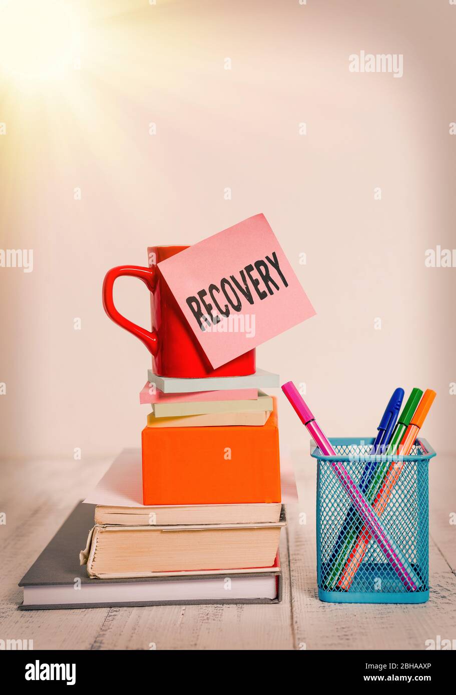 Writing note showing Recovery. Business concept for the return to ...
