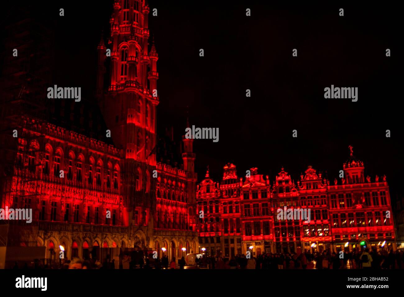 Bright Brussels festival of light. Lighting of the Brussels Grand place ...