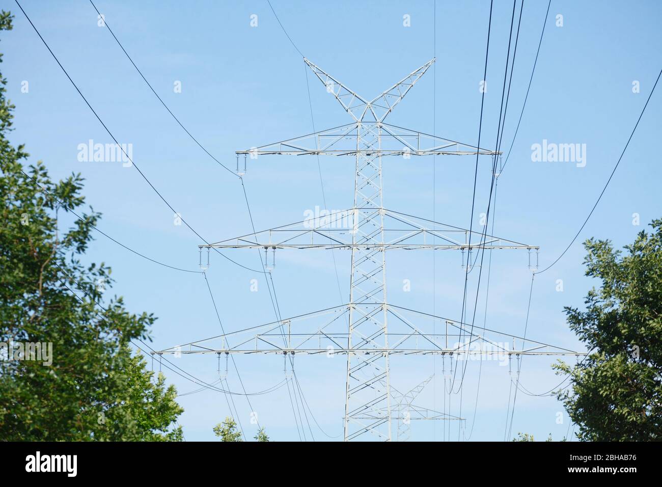 Electricity pylon, high voltage mast, with power lines, Bremen, Germany ...