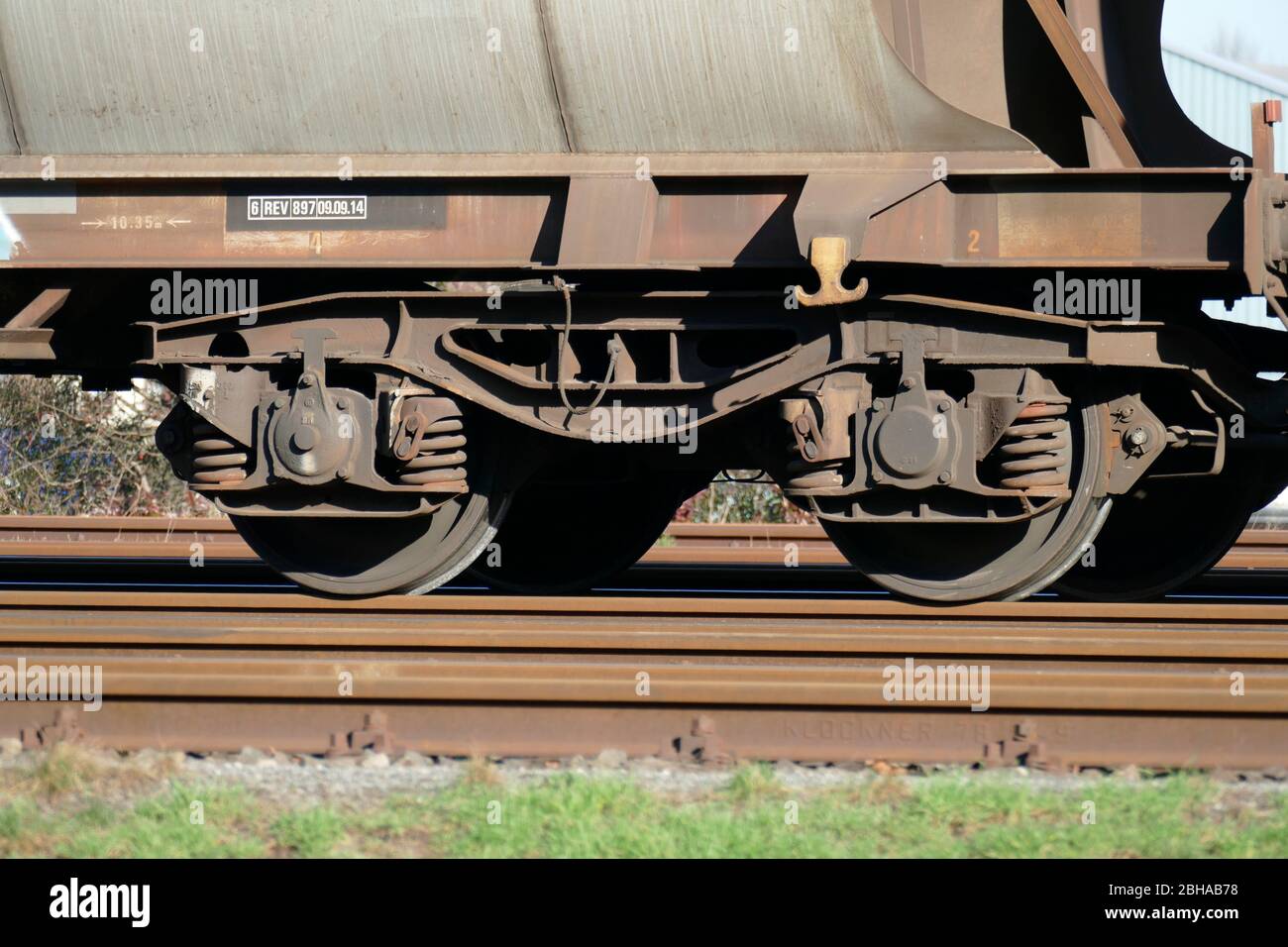 Wheels on a freight car standing on a rail hi-res stock photography and ...