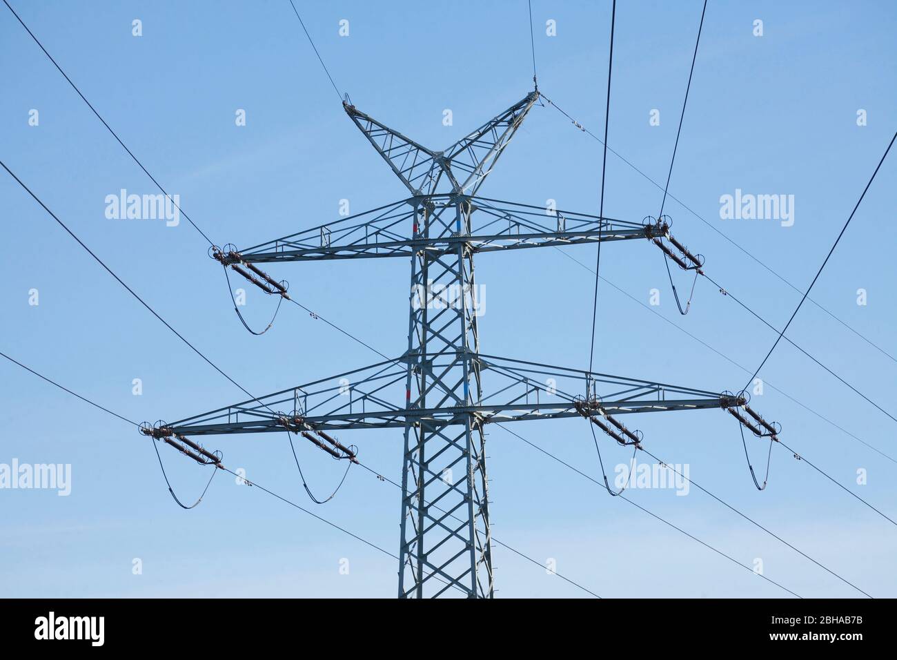 Electricity pylon, high voltage mast, with power lines, Bremen, Germany ...