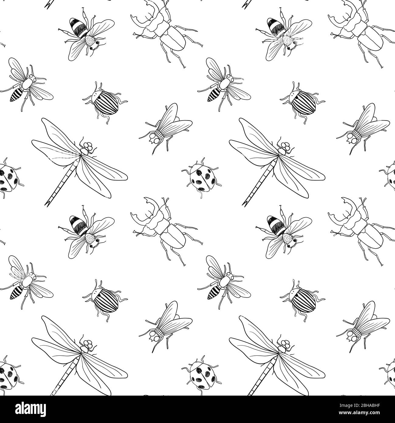 Vector seamless black and white pattern of different hand drawn doodle ...