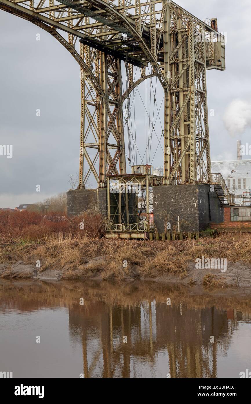 The gondola in Warrington transporter bridge, which was built in 1916 ...