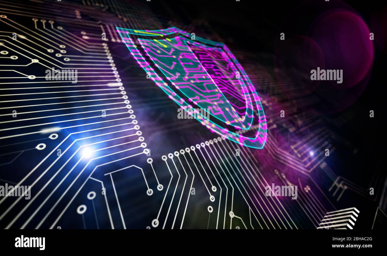 Cyber security. Digital shield, firewall and computer protection ...