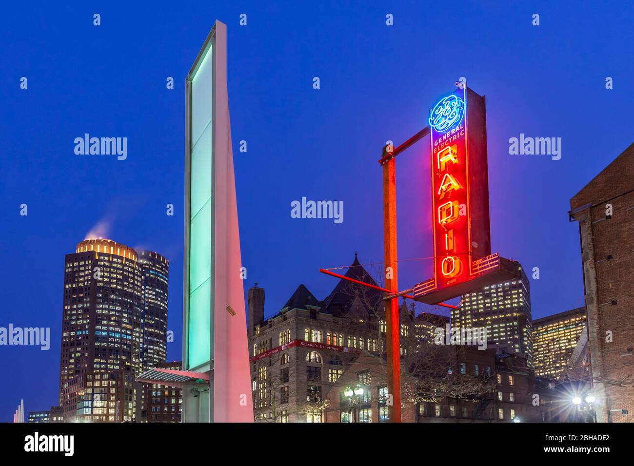 USA, New England, Massachusetts, Boston, antique neon signs along The ...