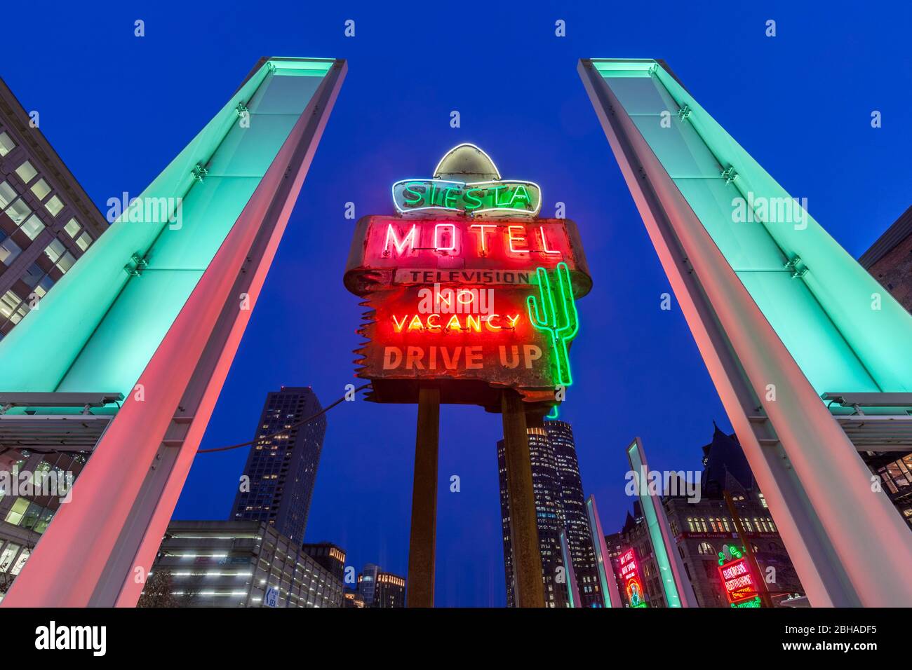 USA, New England, Massachusetts, Boston, antique neon signs along The ...