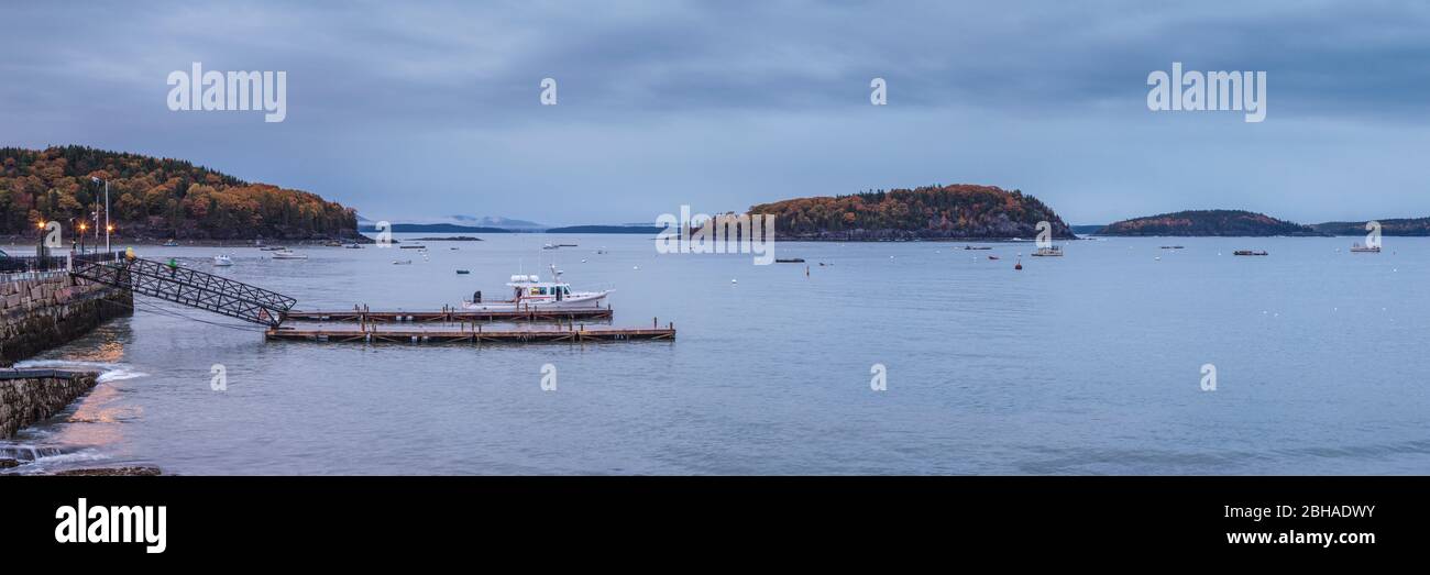 USA, Maine, Mt. Desert Island, Bar Harbor, pier on Frenchman Bay ...