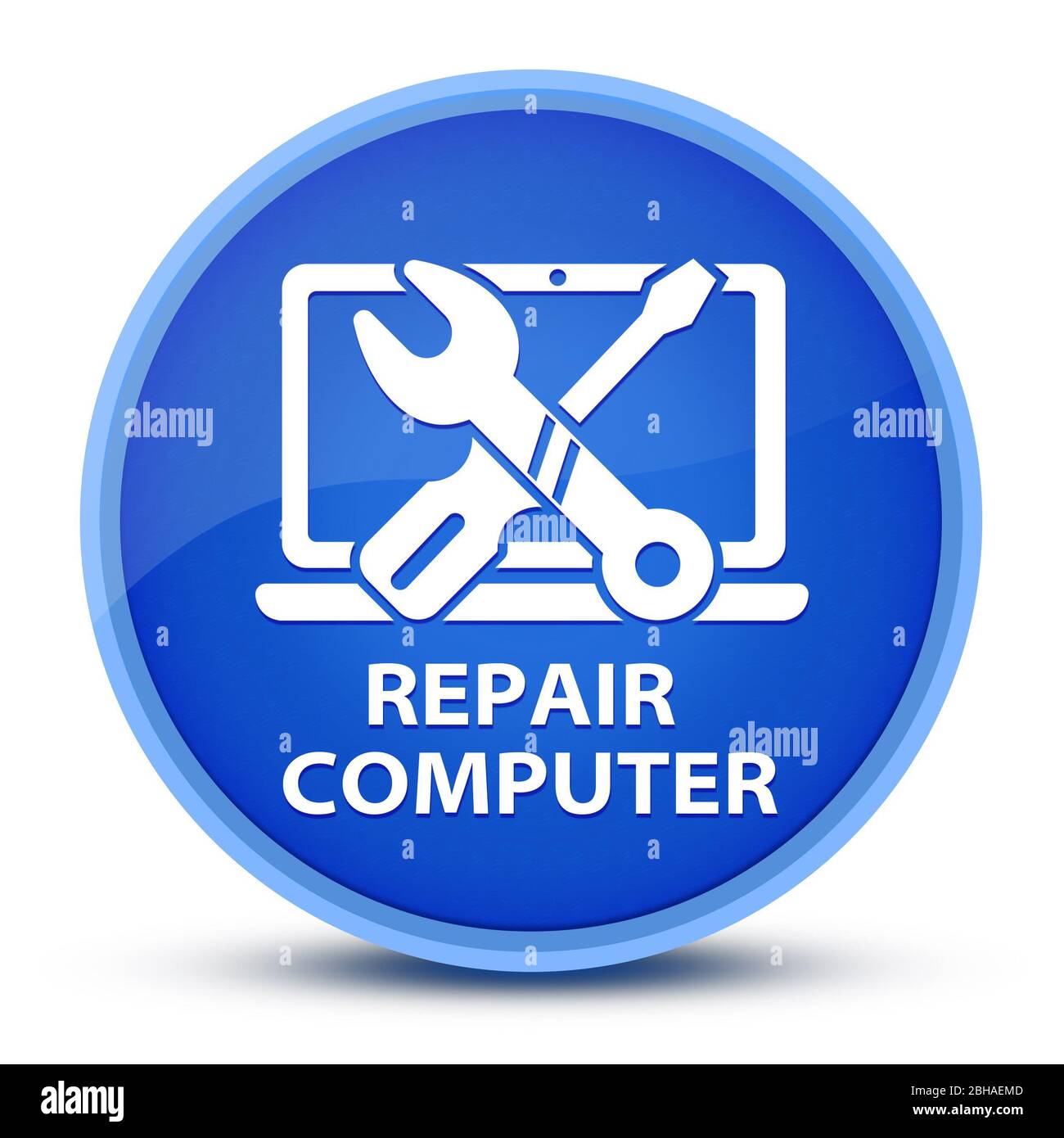 Repair computer icon isolated on special blue round button abstract ...