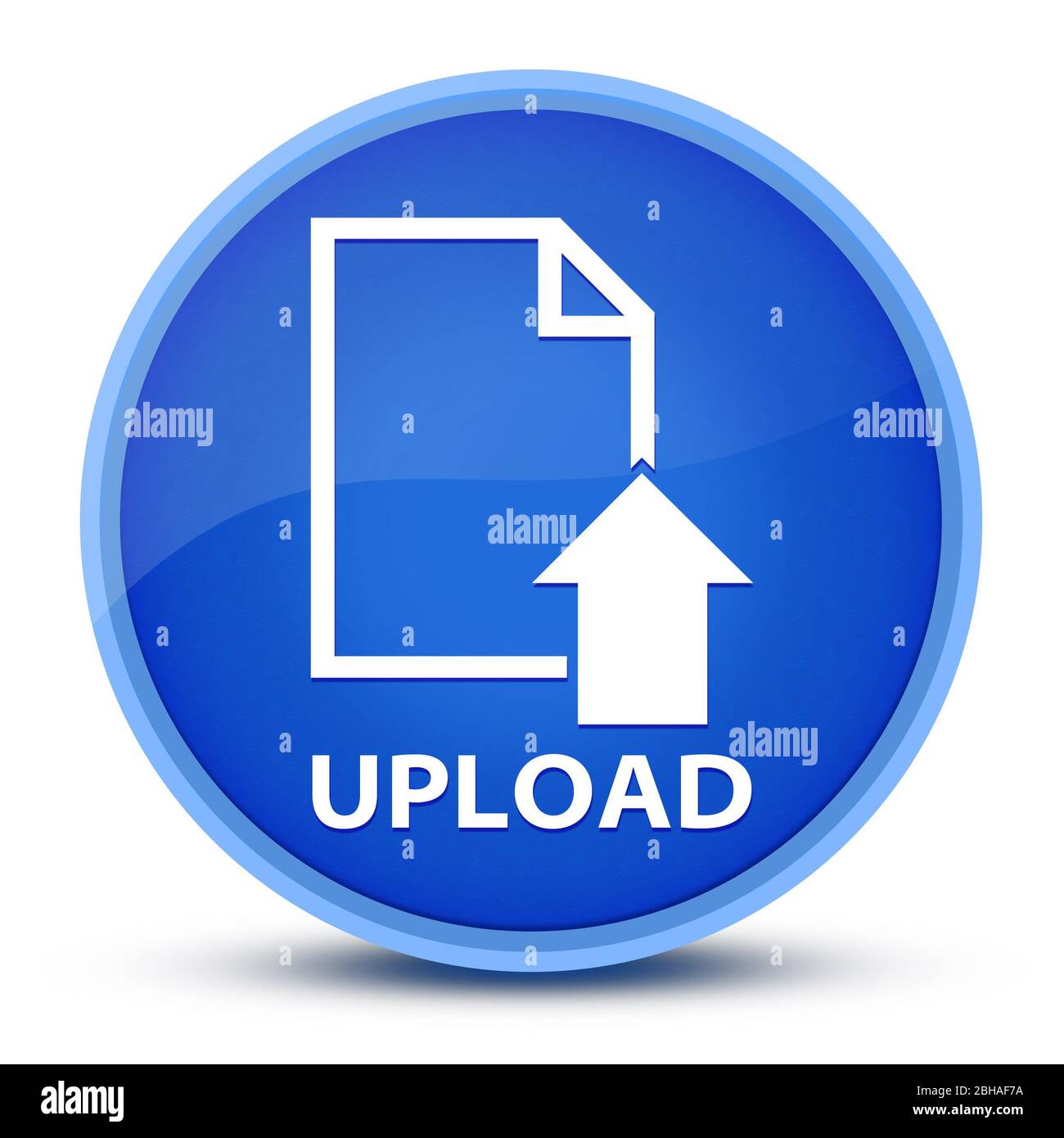 Upload (document icon) isolated on special blue round button abstract ...