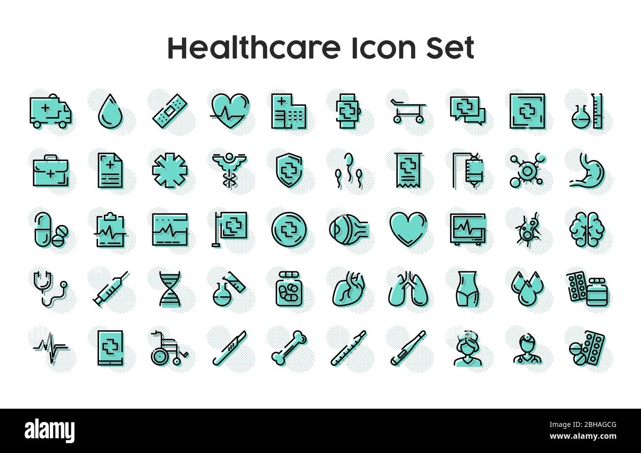 Simple set of healthcare protection in vector line icons with blue ...