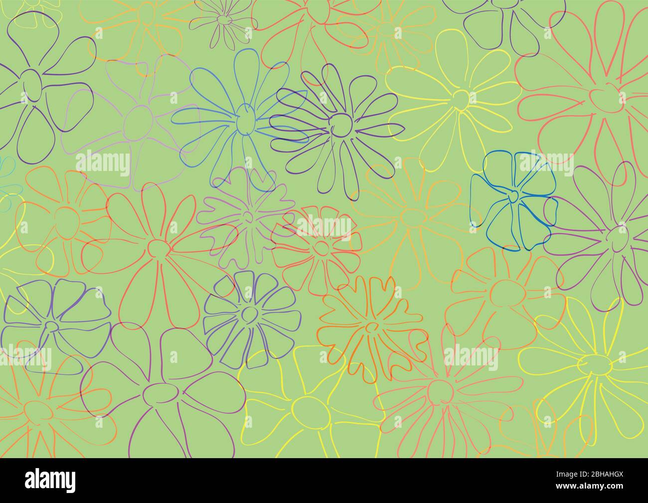 Spring, vector background. Springtime with hand drawn flowers, in green ...