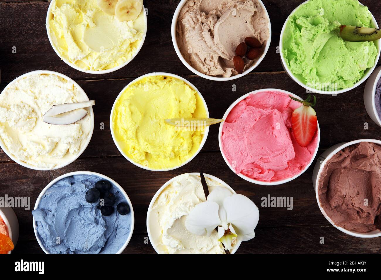 Various of ice cream flavor with fresh blueberry, strawberry, kiwi ...