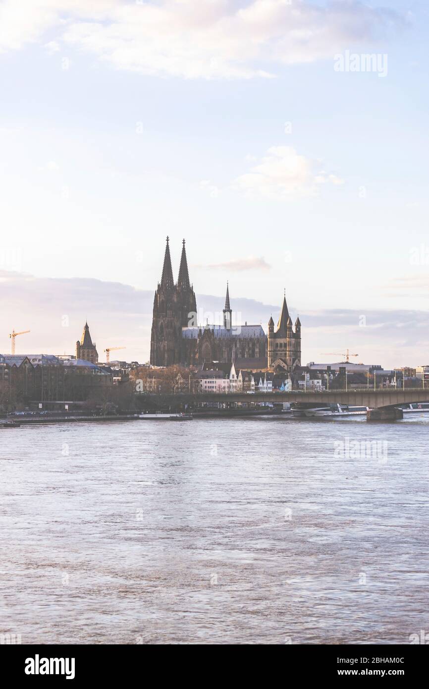 Cologne city views with Rhine, Cologne Cathedral and bridges Stock ...