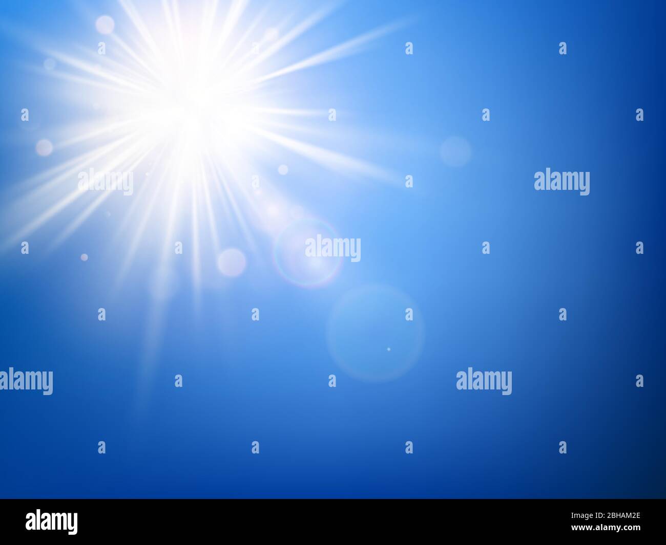 Summer blue sky template and hot summer sun rays burst with lens flare ...