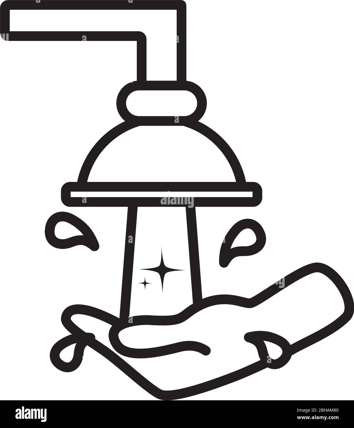 water faucet and hand icon over white background, line style, vector ...