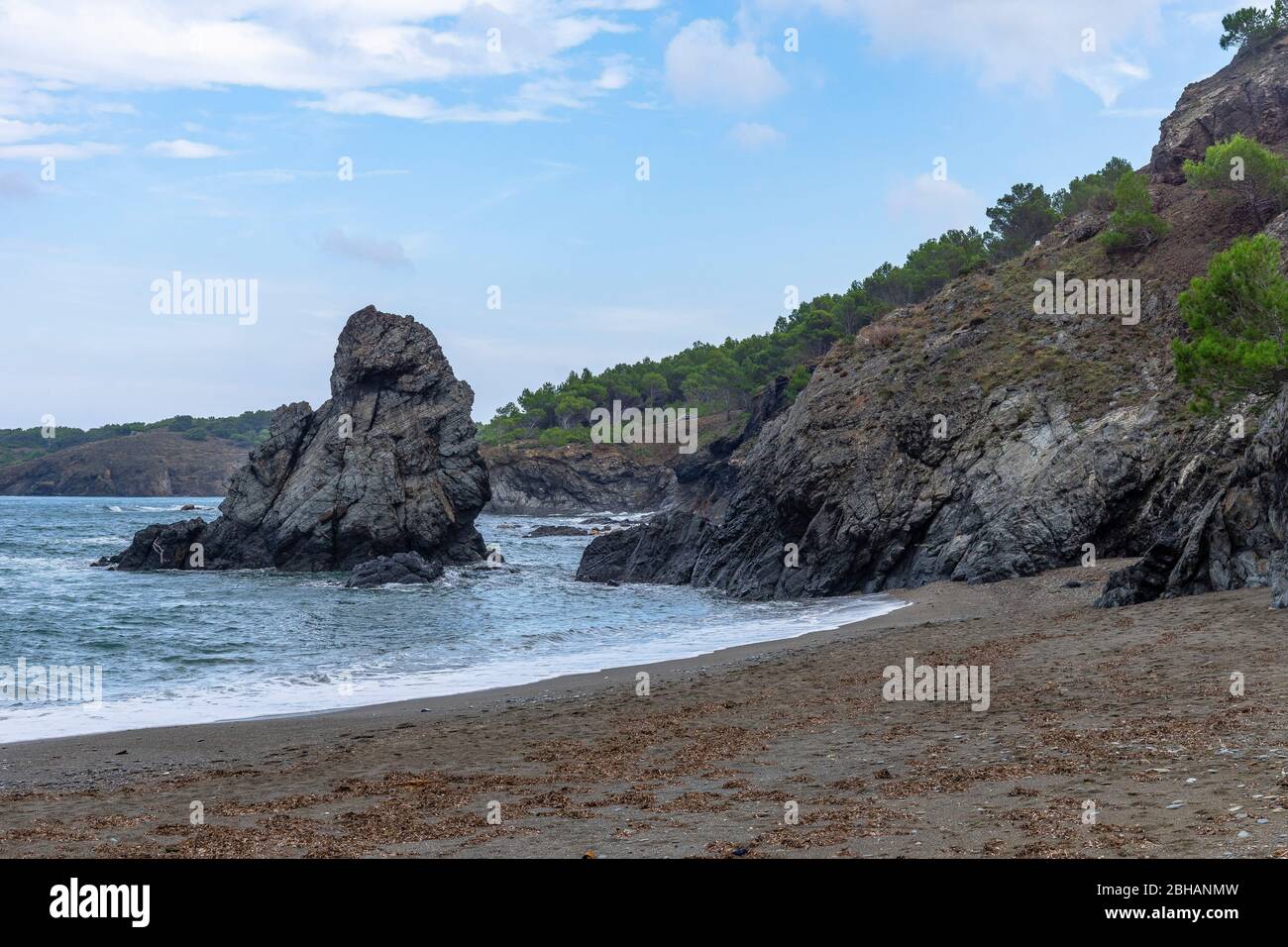 Europe, Spain, Catalonia, Costa Brava, Llancà, Platja de Garbet, view ...