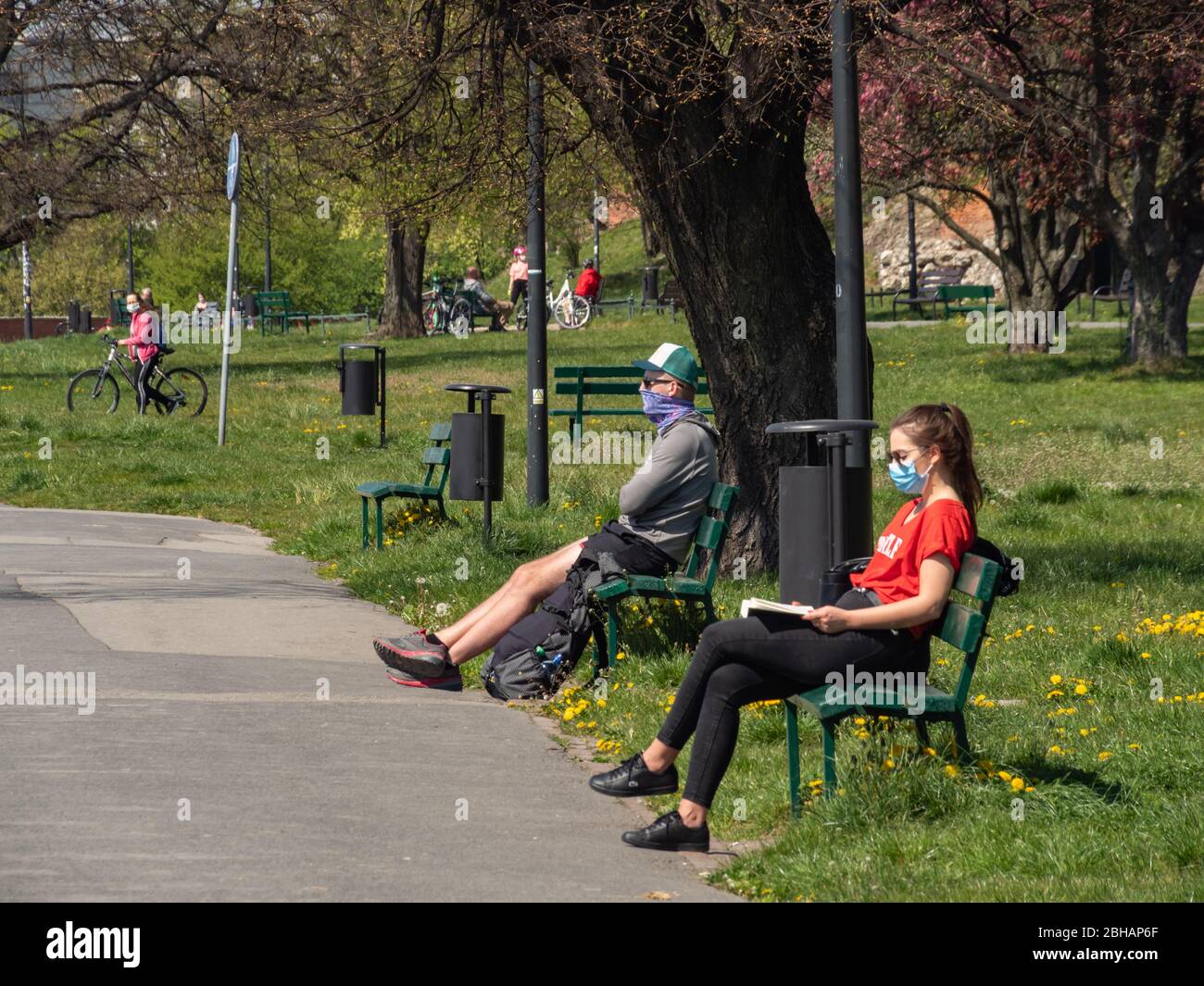 Vistula river boulevards and people relaxing. Almost empty during covid ...