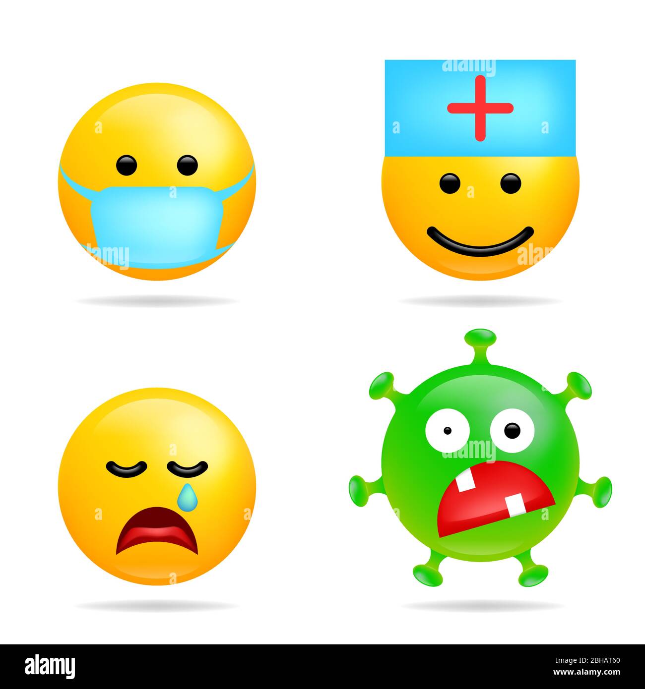 Set Smile emoji Coronavirus infection. Face with Medical Mask. Cartoon ...