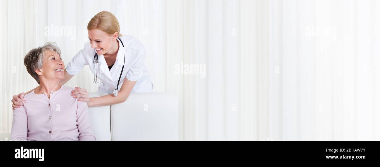 Happy Doctor Or Nurse Care And Old Patient Or Person Stock Photo - Alamy