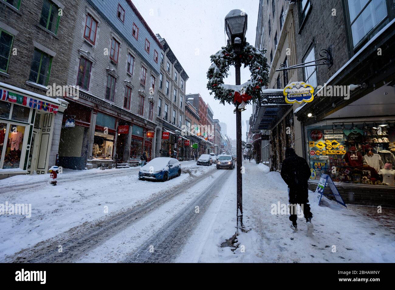 Old Quebec City street under the snow Stock Photo - Alamy