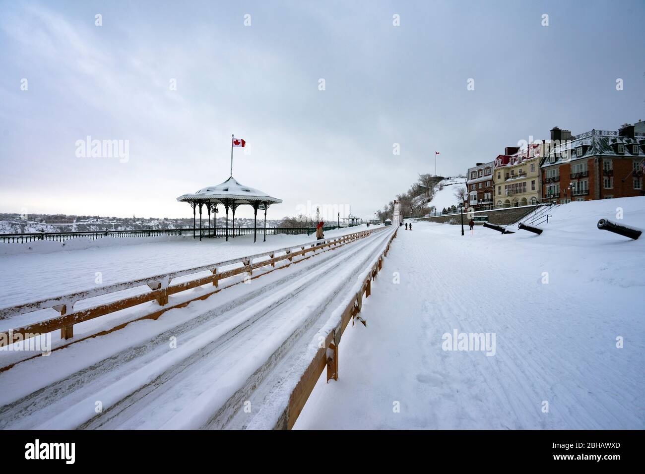 Old Quebec City street under the snow Stock Photo - Alamy