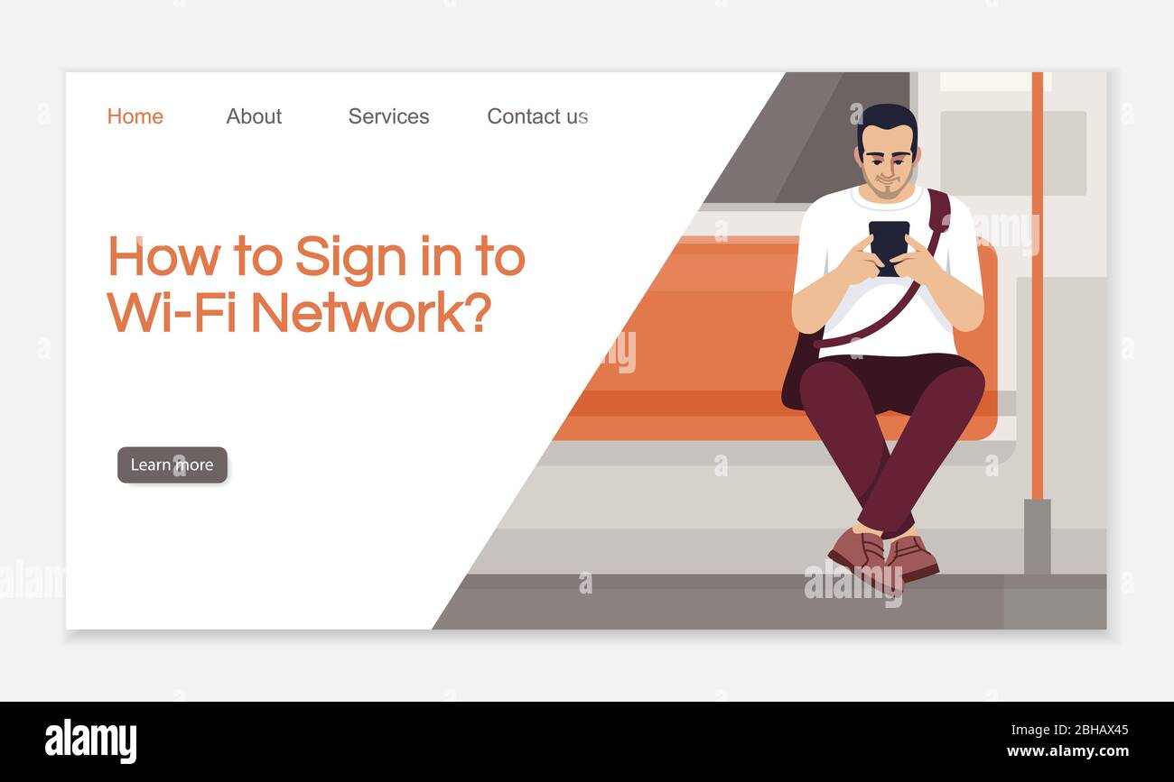 How to sign in to wi fi network landing page vector template Stock ...