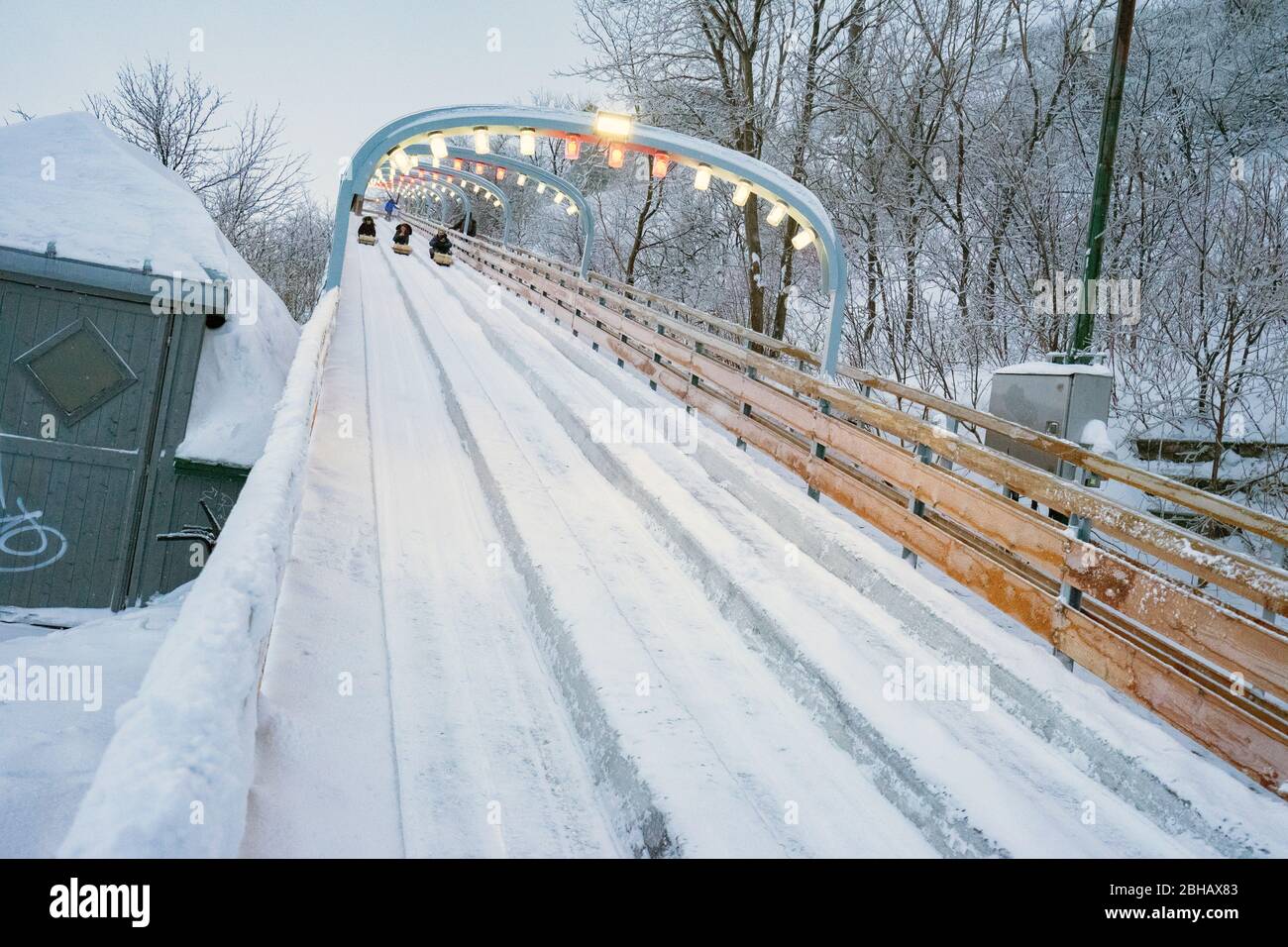 Old Quebec City street under the snow Stock Photo - Alamy
