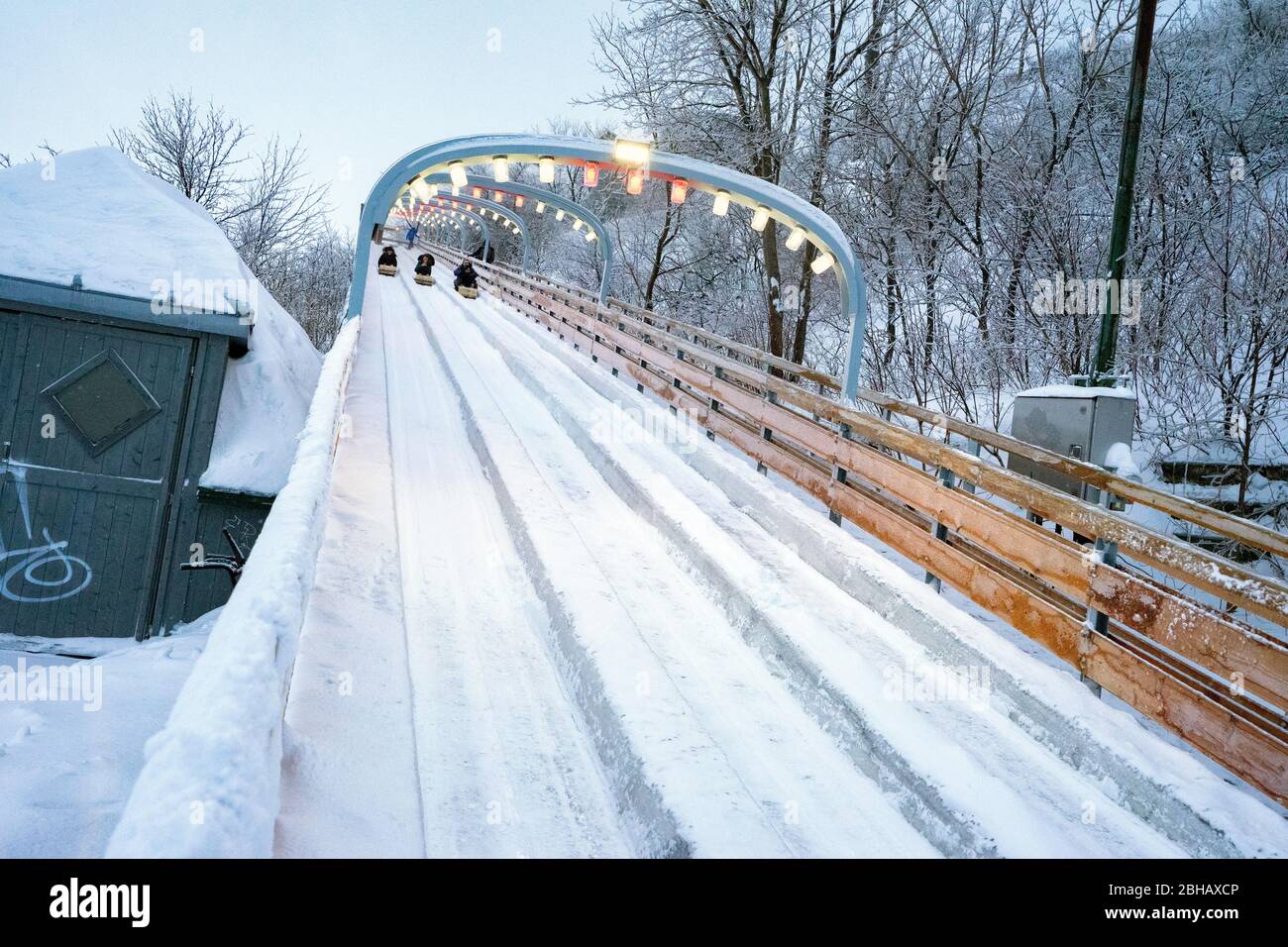 Old Quebec City street under the snow Stock Photo - Alamy
