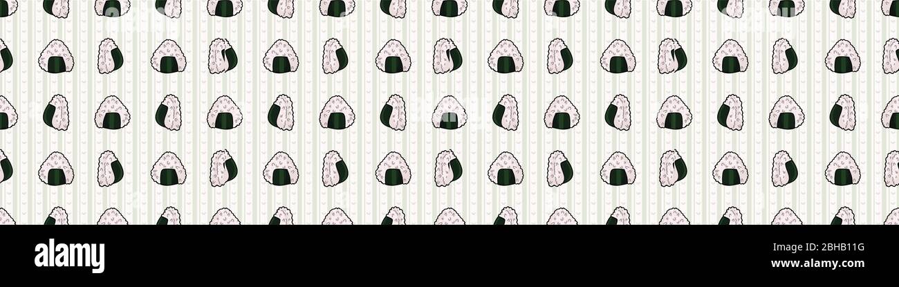 Kawaii rice ball seamless vector border. Hand drawn oriental seaweed ...