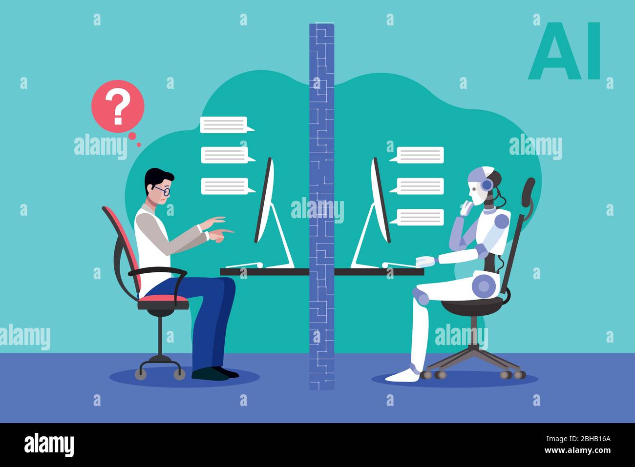 A robot and a scientist facing the Turing test. Artificial intelligence ...