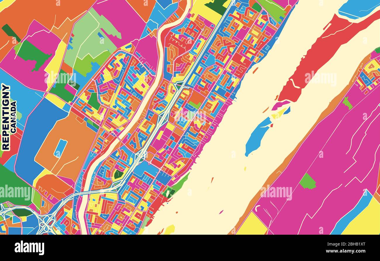 Colorful vector map of Repentigny, Quebec, Canada. Art Map template for ...