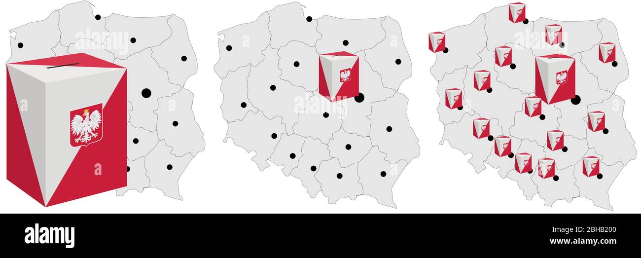 Polish map and ballot box in official national colors, i.e. white and ...