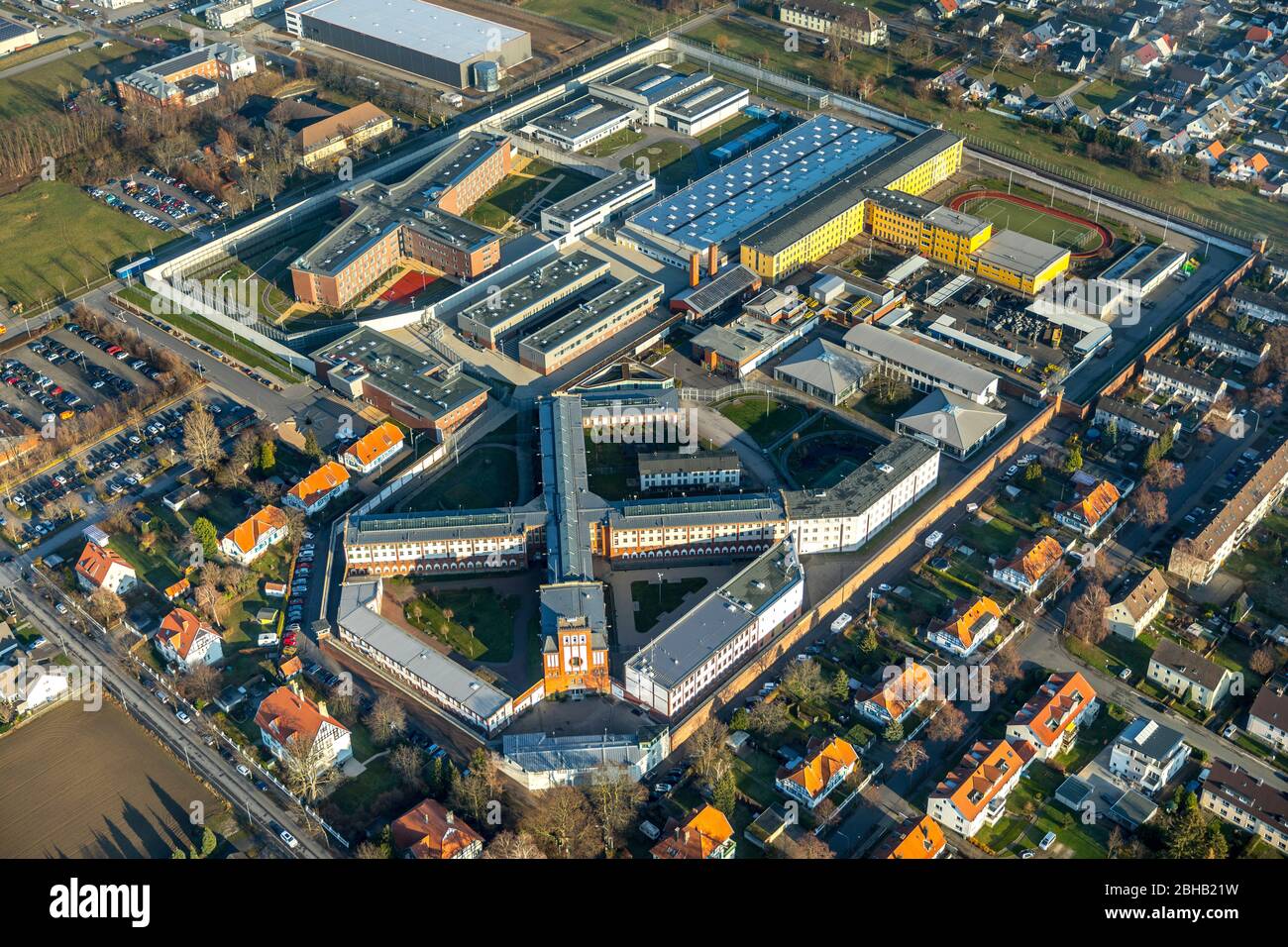 Aerial view, Prison Prison Werl, Prison, Belgische Straße, Werl, North ...